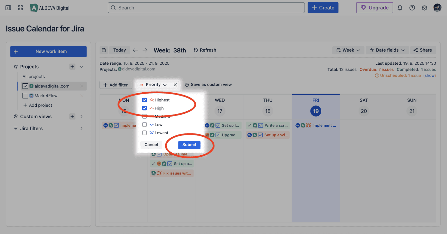 How to use work filters (type, status, priority, assignee..) | ALDEVA ...